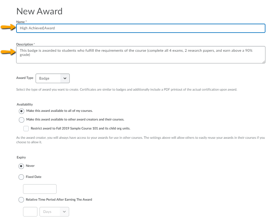 How do I create and issue an Award, Badge, or Certificate in my Brightspace course? – Welcome to ...